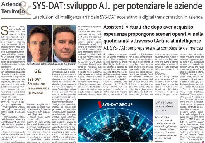 SYS-DAT Group talks to Il Sole 24 Ore - A.I. development to empower ...